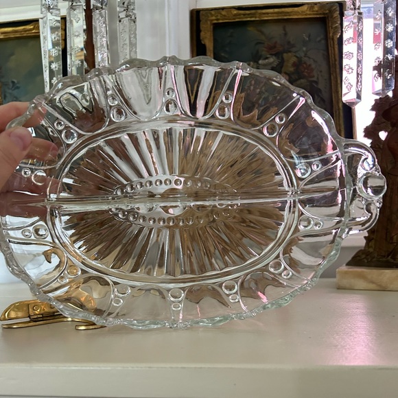 Vintage | Dining | Vintage Clear Crystal Oval Tab Bubble Divided Dish ...